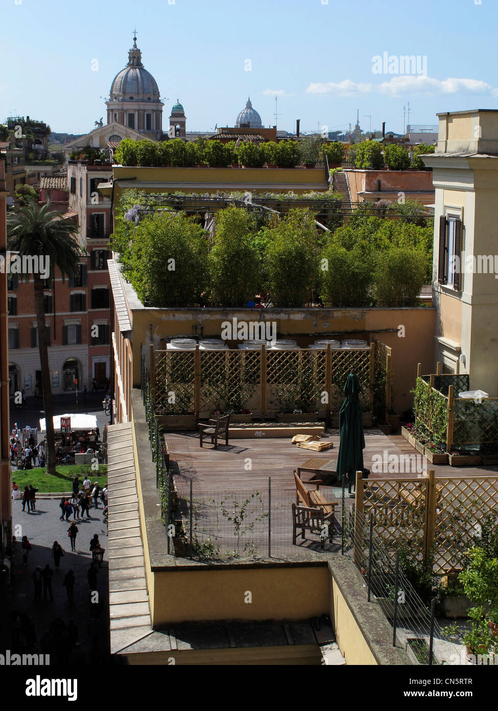Italy Rome old town Green rooftop garden at Piazza di Spagna Spanish ...