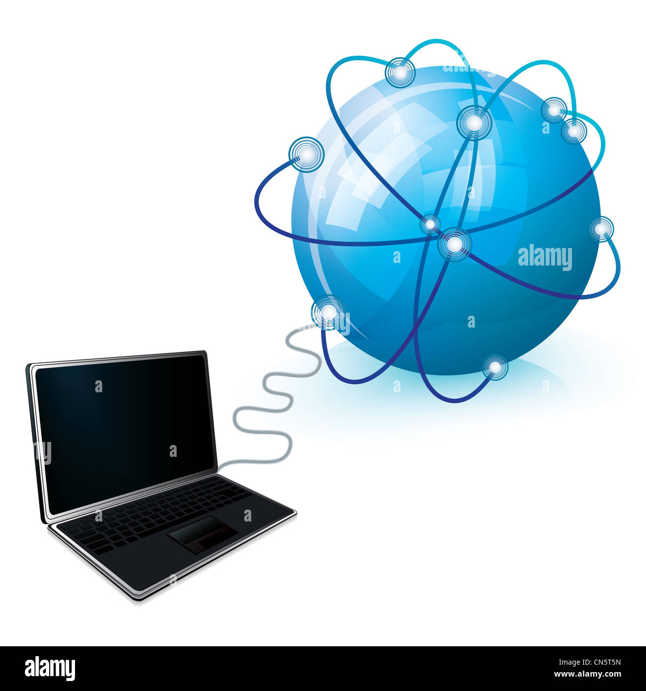 Internet connection with blue globe and laptop, vector illustration ...