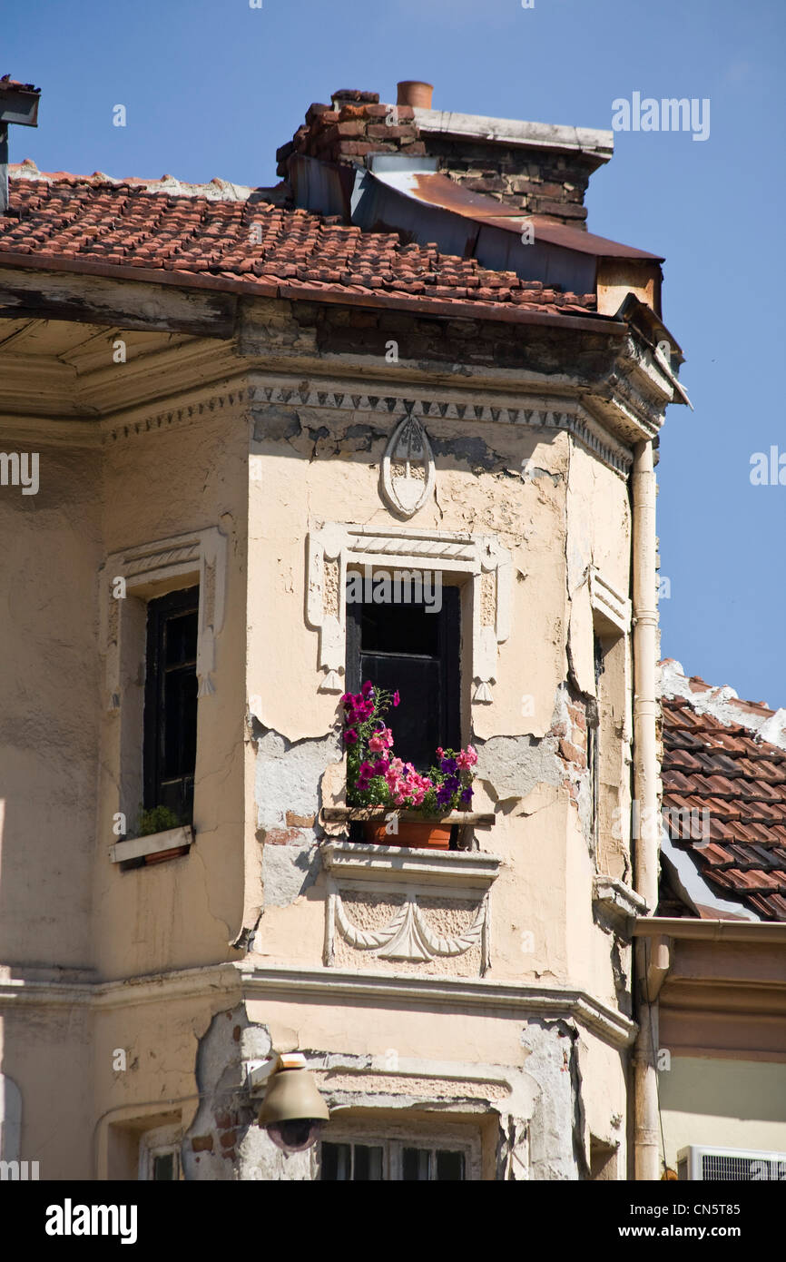 Architectural detail, window with flowers, Bulgaria Stock Photo - Alamy