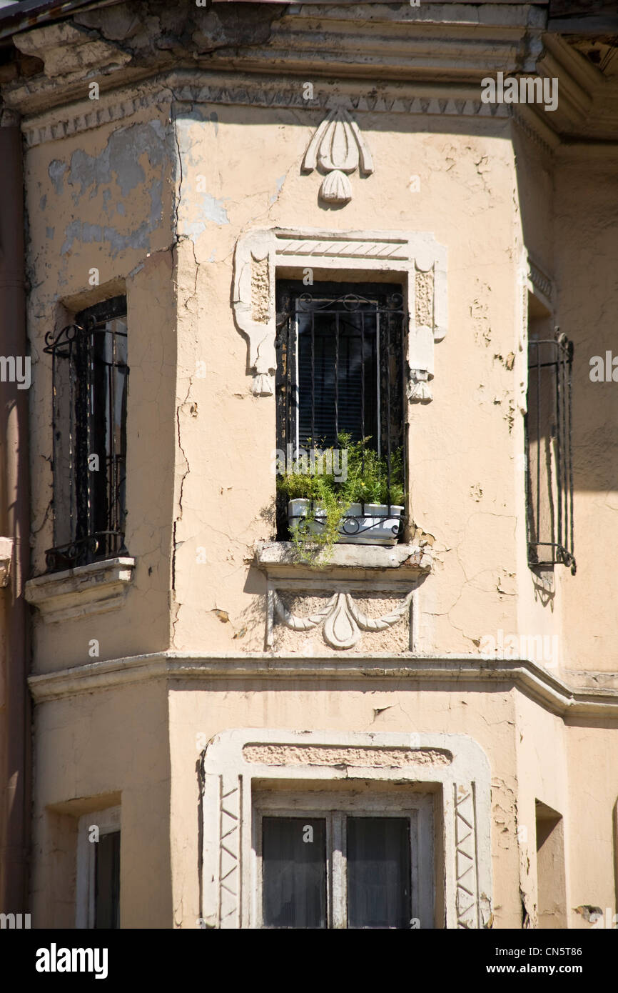 Architectural detail, window with flowers, Bulgaria Stock Photo - Alamy