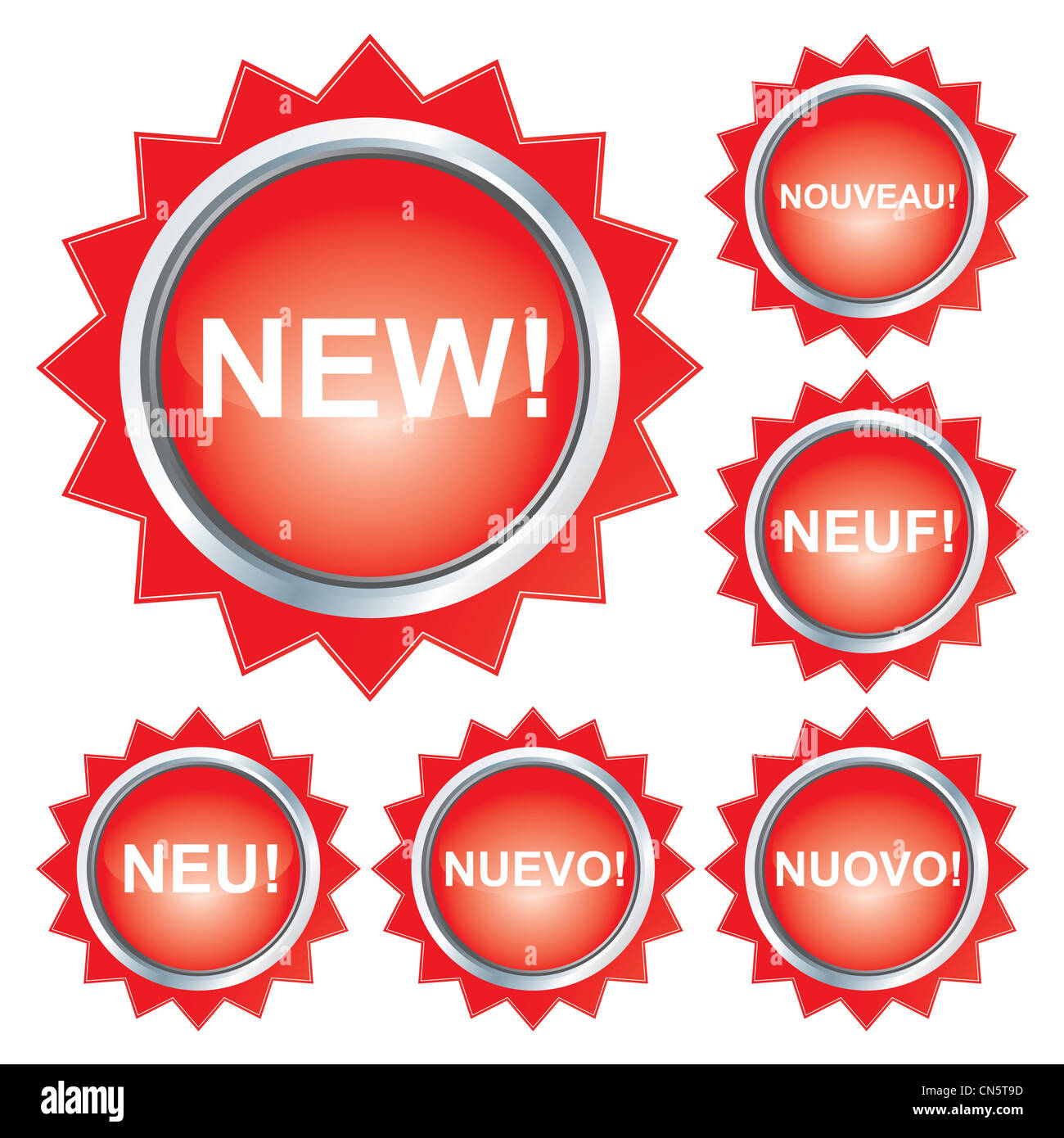 Advertising tags in six languages, vector illustration Stock Photo - Alamy