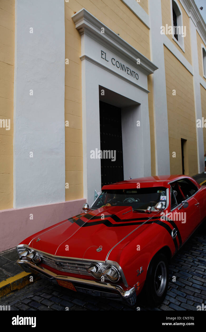 Puerto Rico, San Juan, the capital city, American car parked in front ...