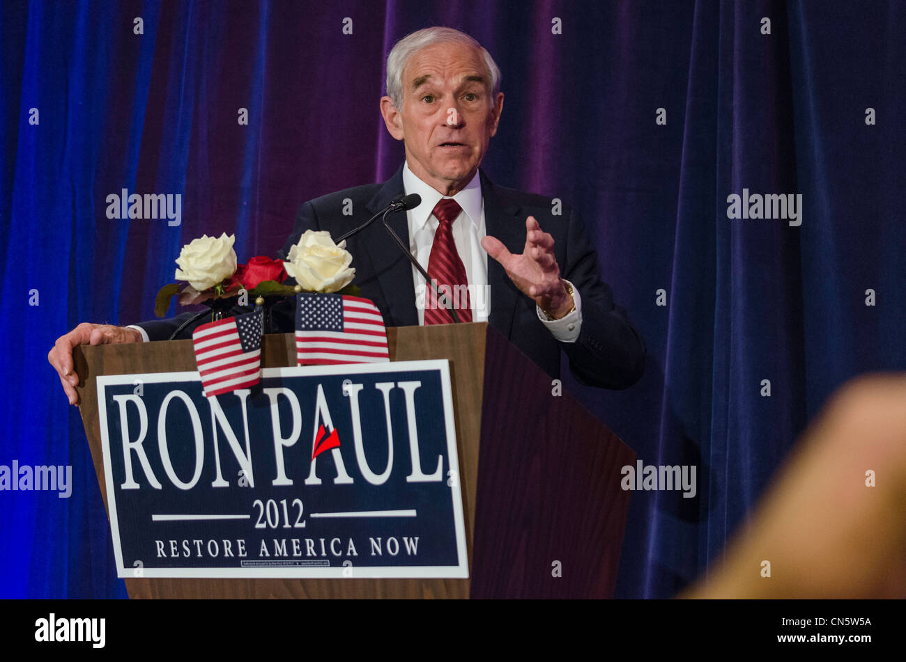 2012 presidential candidate, Ron Paul, speaks to supporters in San ...