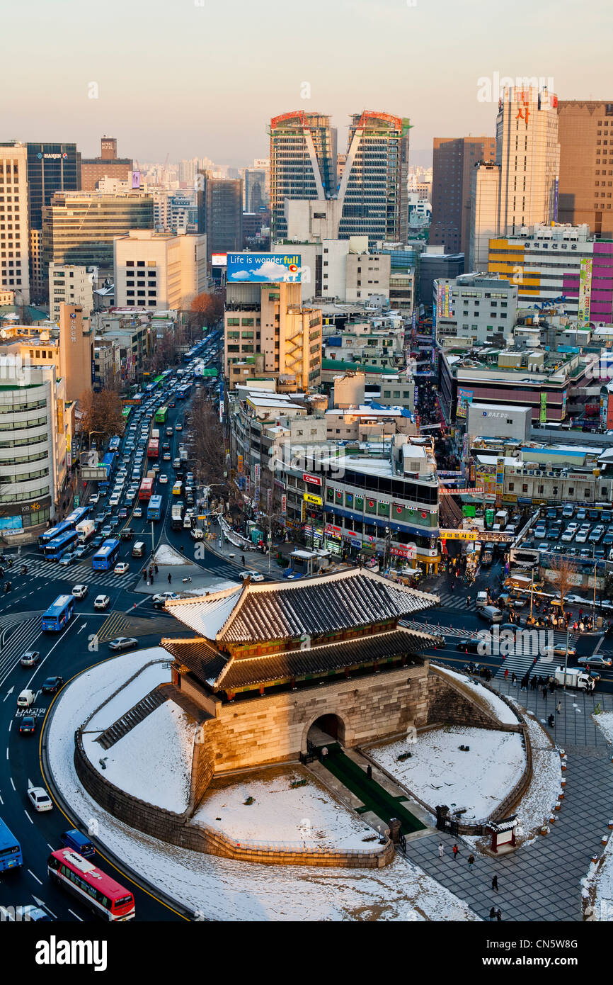 South Korea, Seoul, Namdaemun District, elevated view of Namdaemun ...