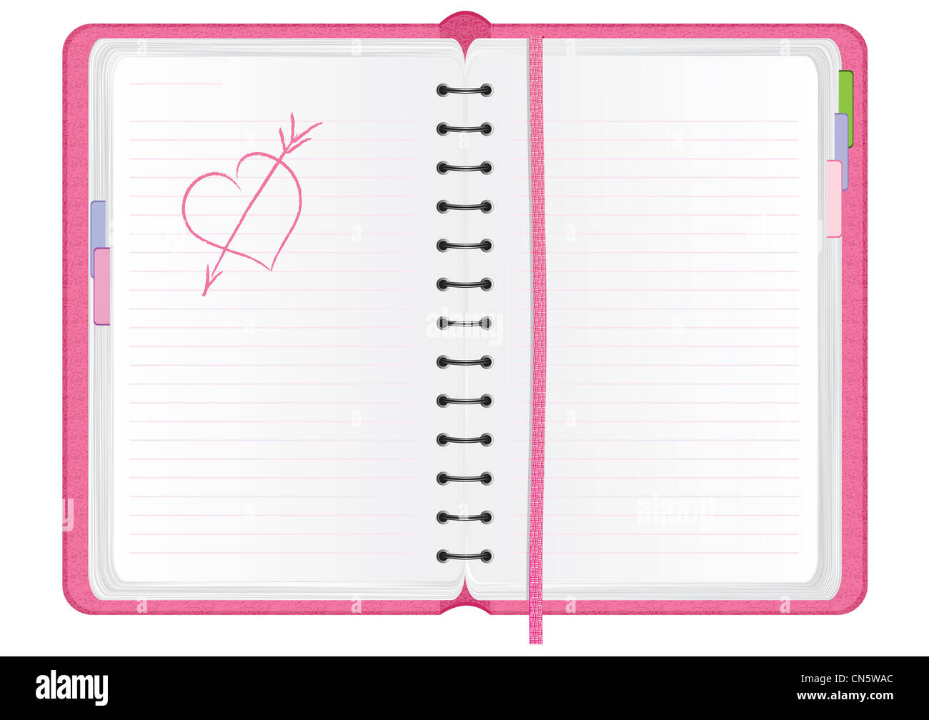 Pink agenda with hand drawn heart, vector illustration Stock Photo - Alamy