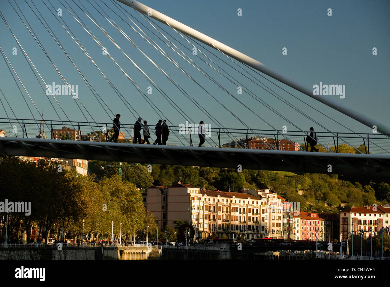 The Zubizuri Bridge designed by architect Santiago Calatrava spans the ...