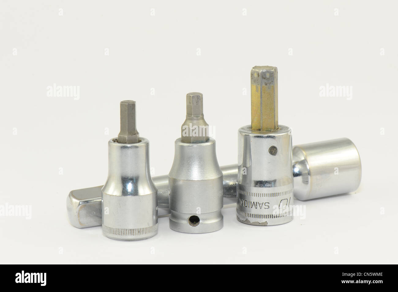 tools sockets taken on a white background half inch drive chromed steel ...