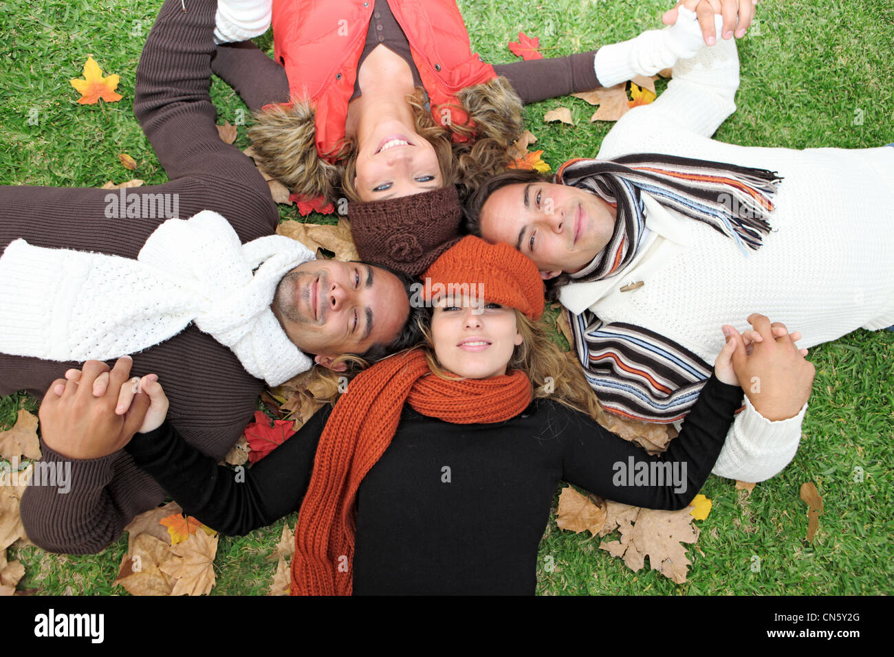 diverse autumn group of happy young people Stock Photo - Alamy