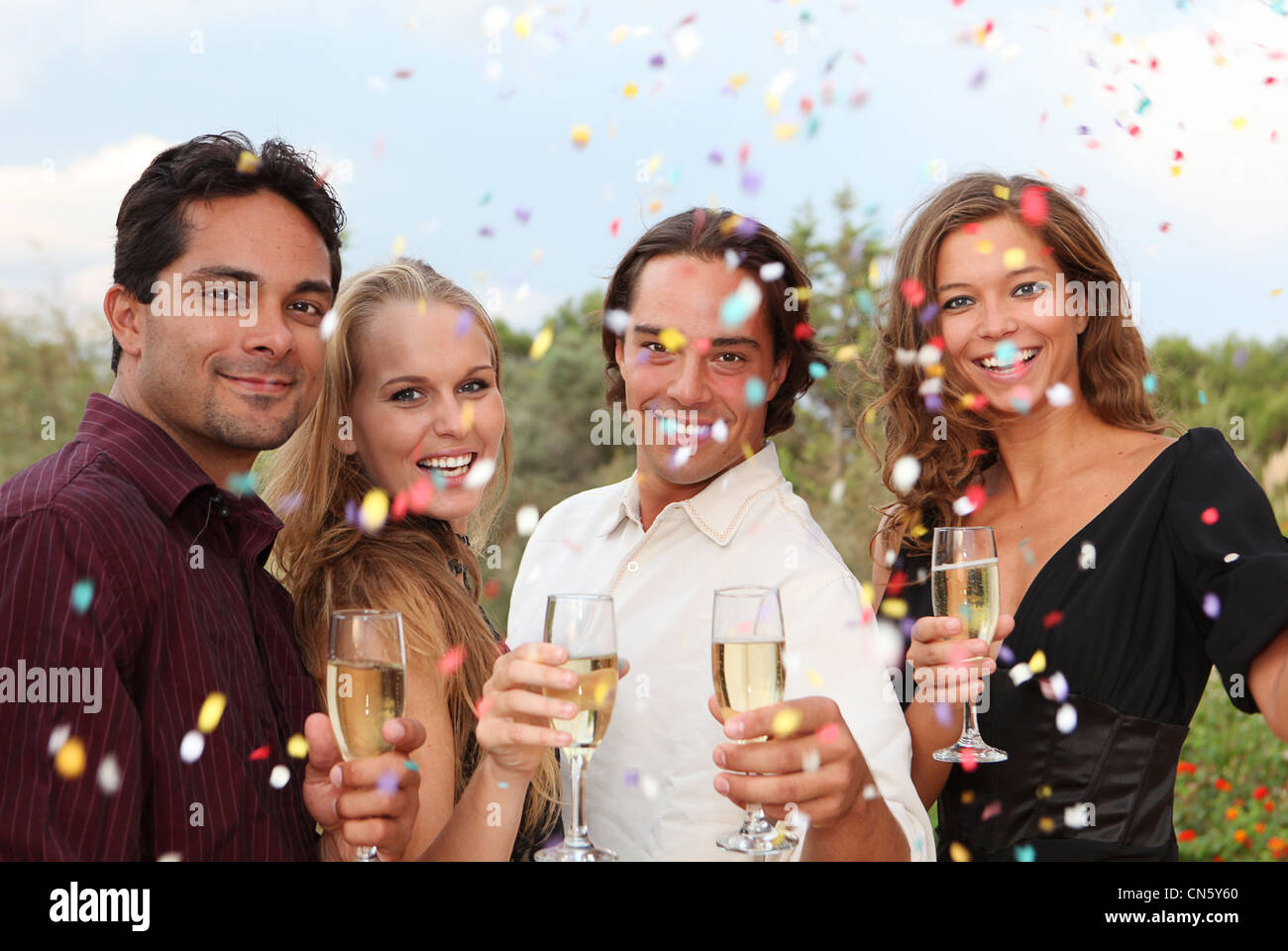 celebration party with champagne and confetti Stock Photo - Alamy