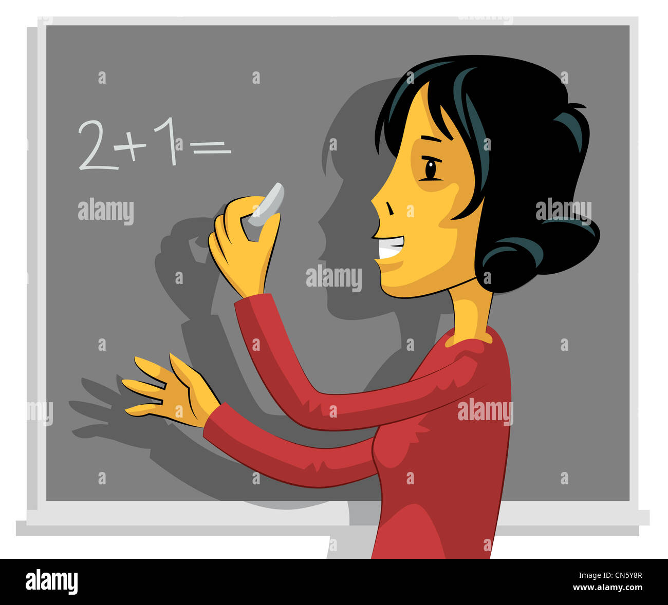 Young teacher writing on chalkboard and talking Stock Photo - Alamy