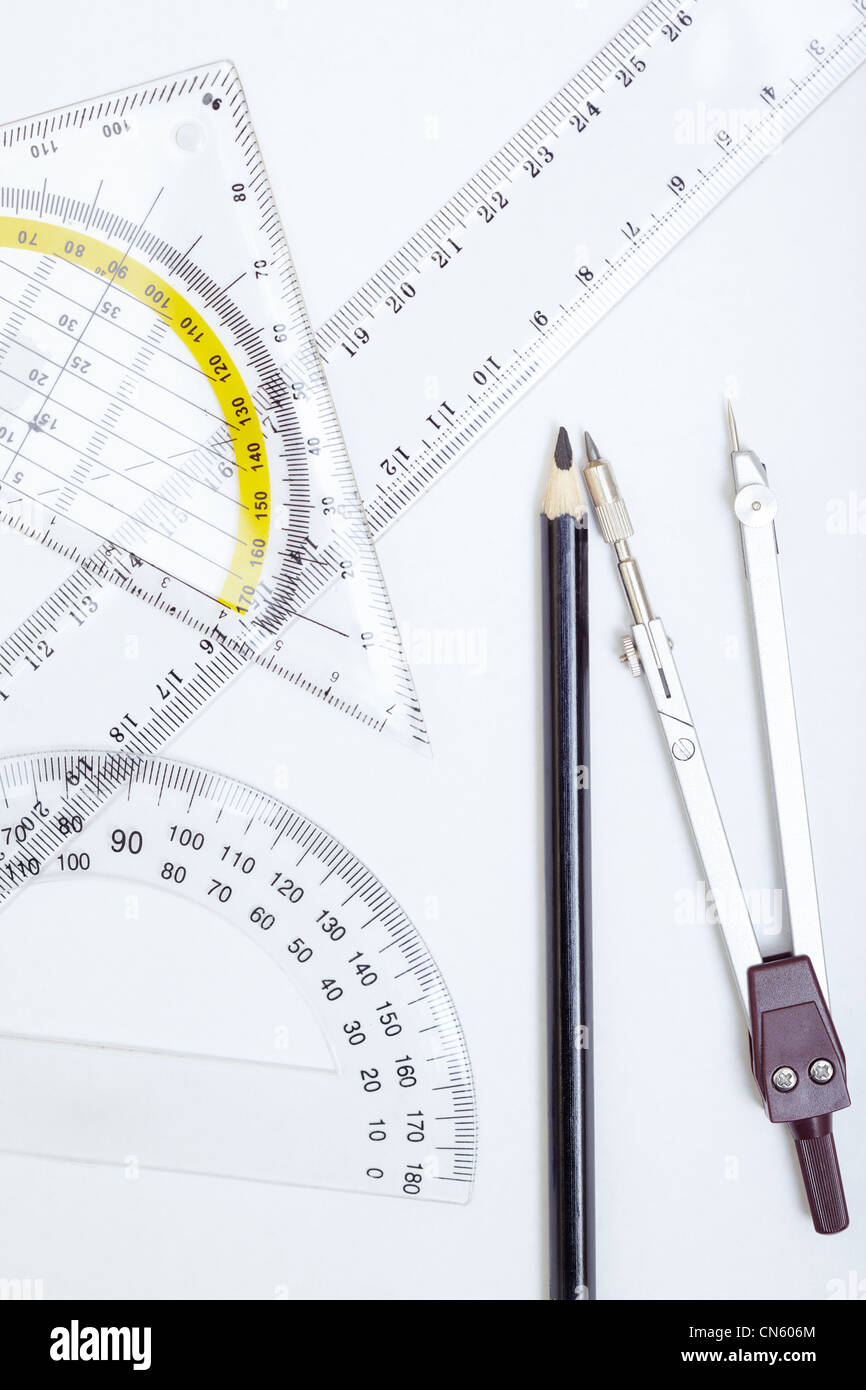 Drawing tools on a paper. Close-up photo Stock Photo - Alamy