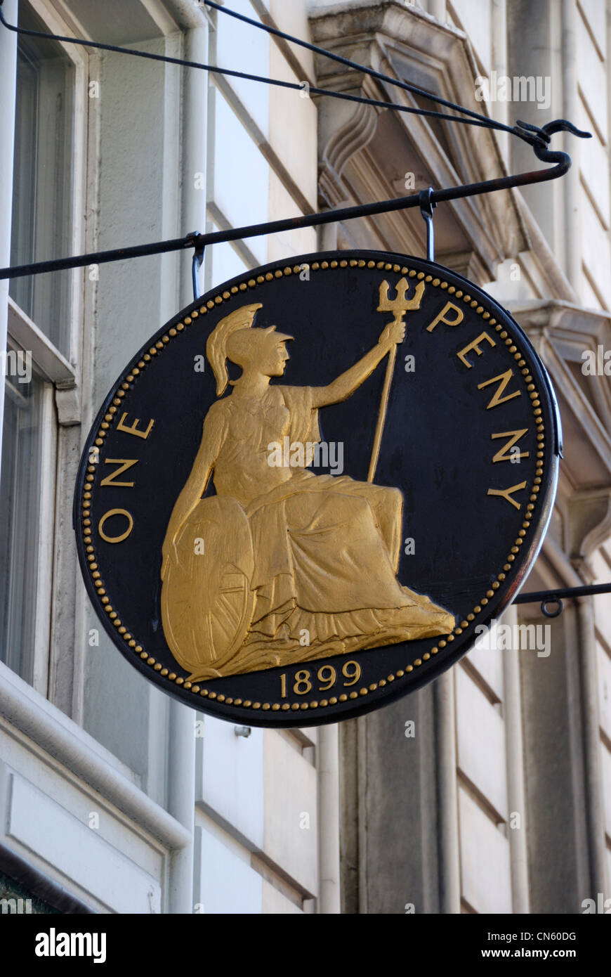 Victorian one penny sign Stock Photo - Alamy