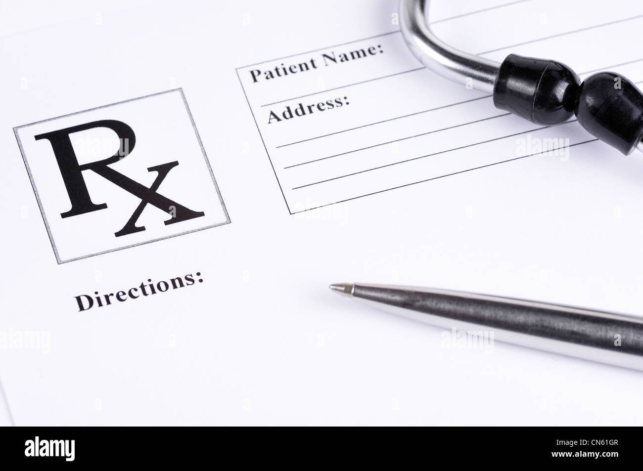 Medical prescription with a pen and a stethoscope on top of it Stock ...