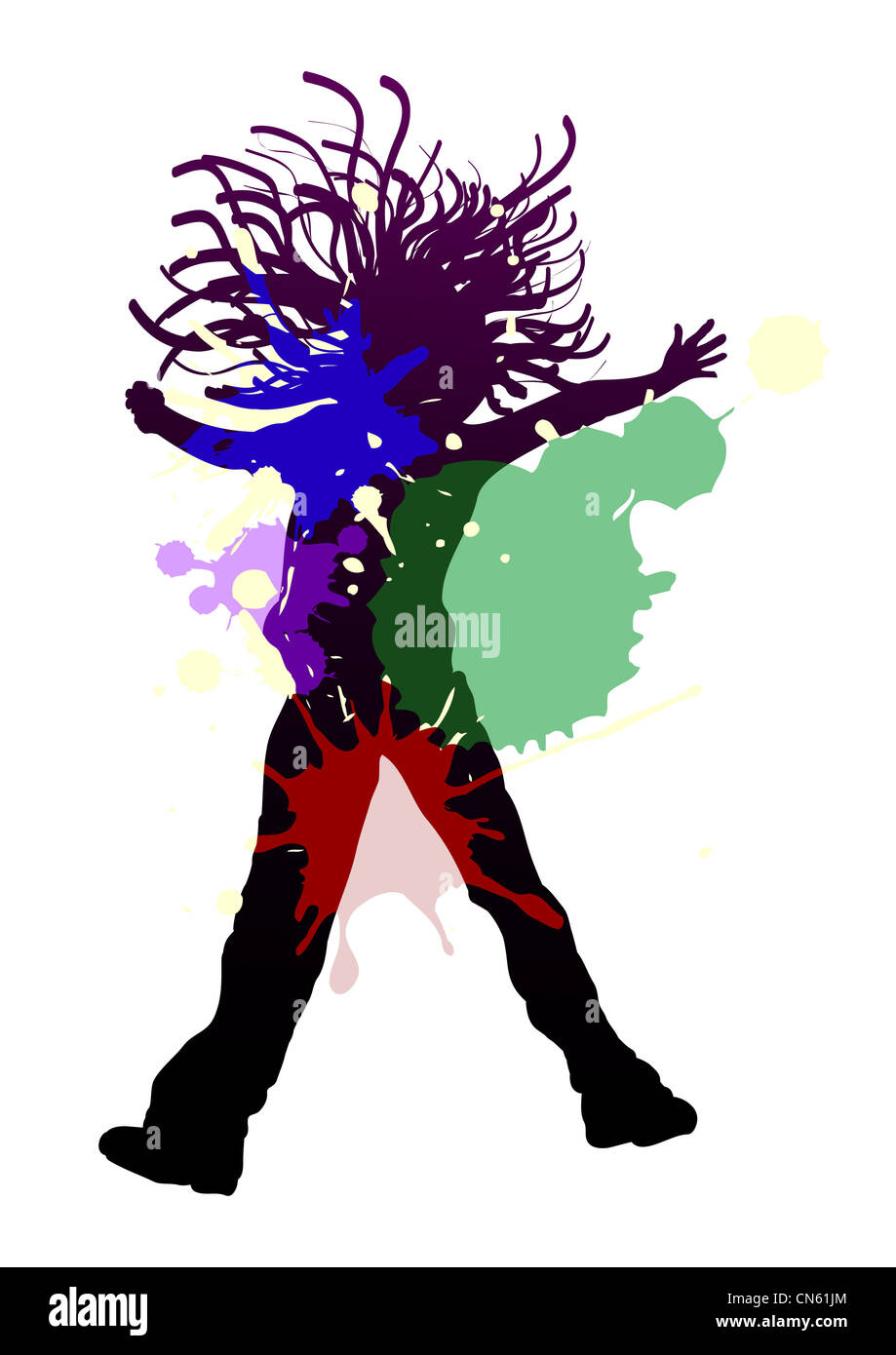 Happy young girl jumping with splash colors Stock Photo - Alamy