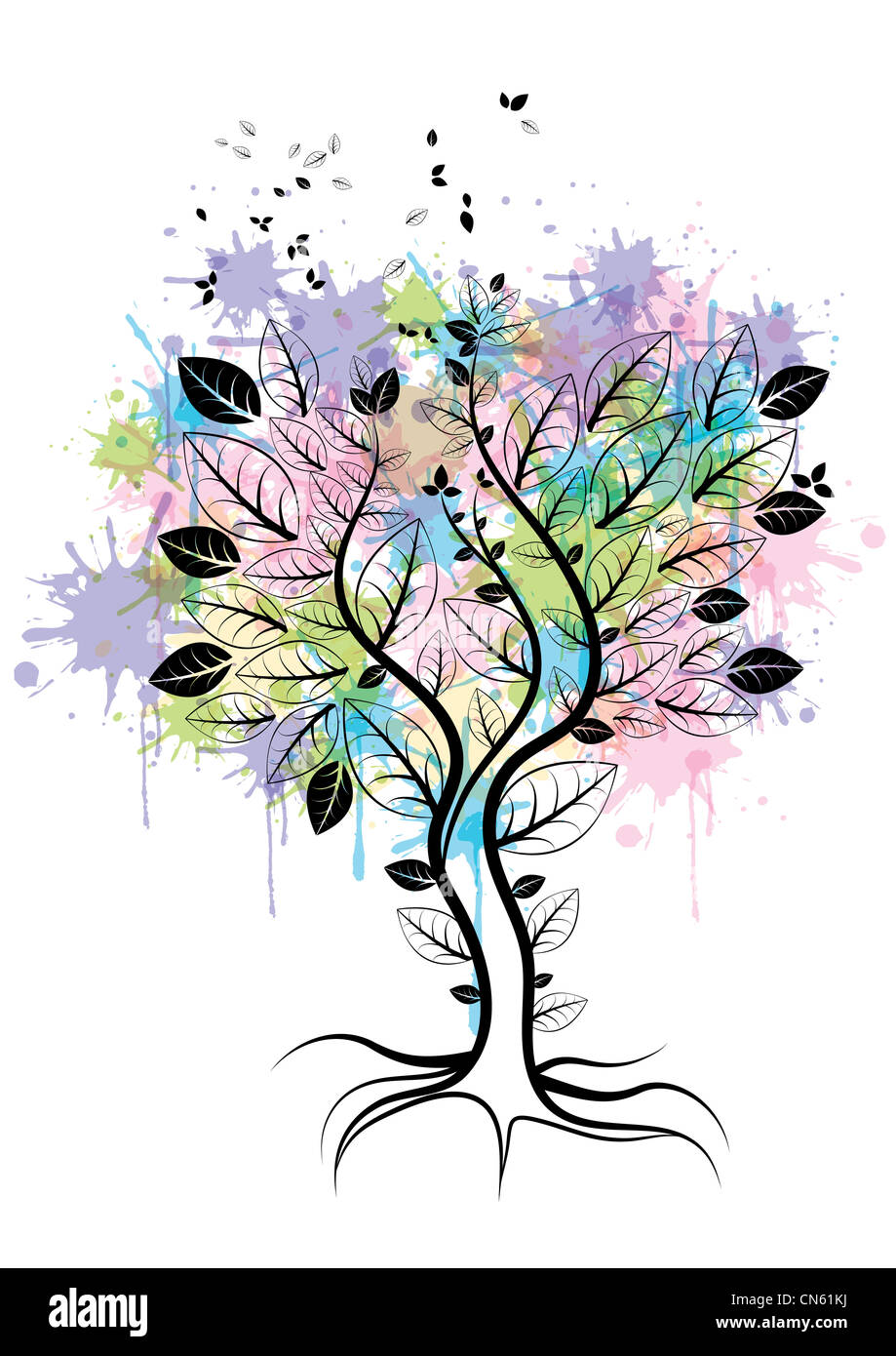 Abstract tree with watercolor splats, eps10 vector illustration Stock ...