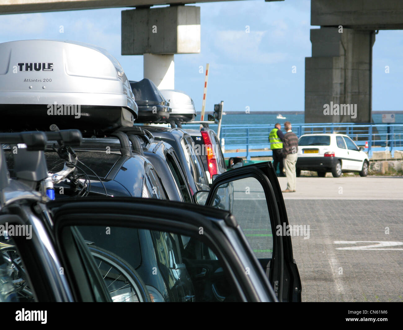 Cars waiting to board cross channel ferry at Dover UK Stock Photo - Alamy