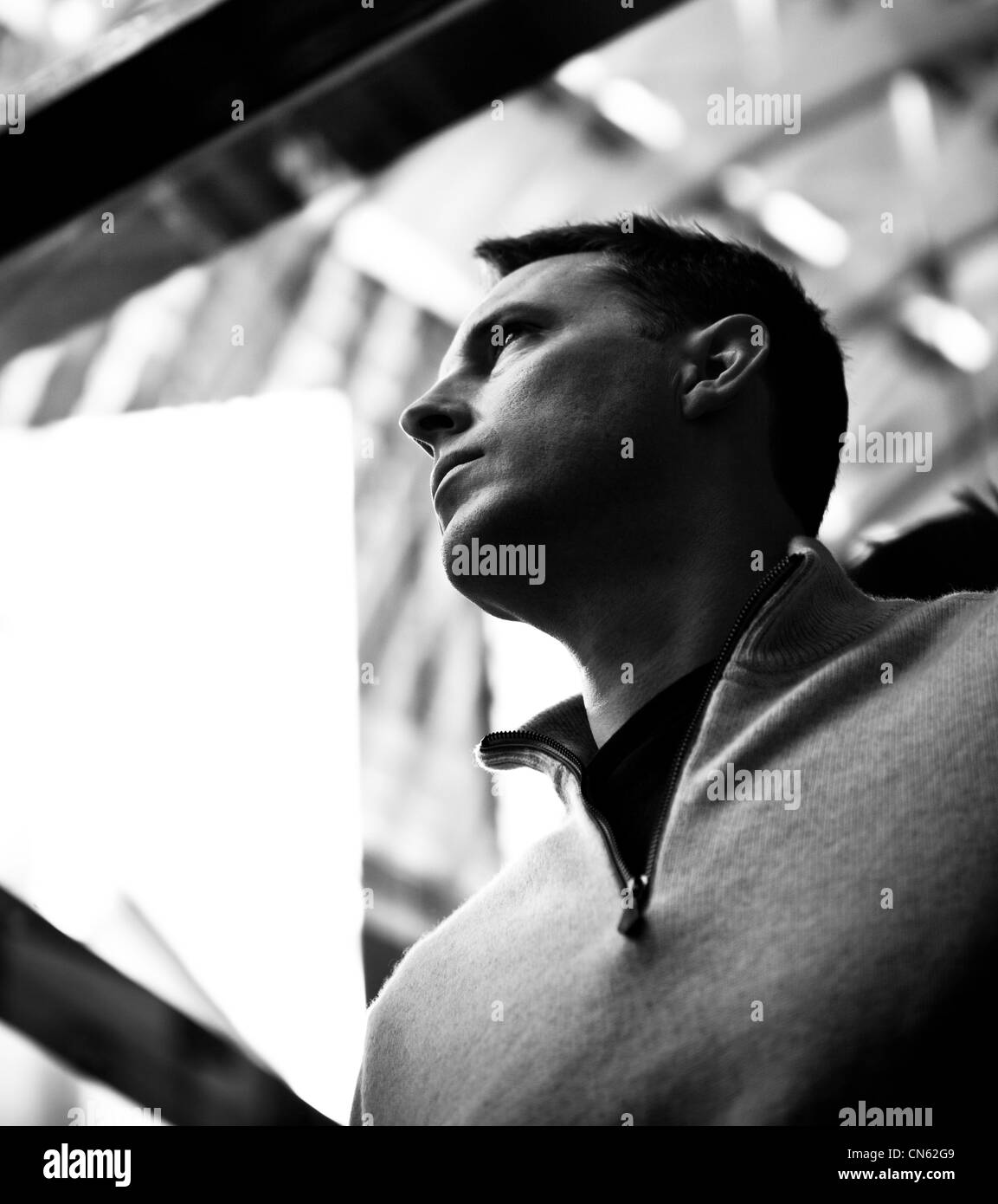 Corporate man looking forward and upward with vision Stock Photo - Alamy