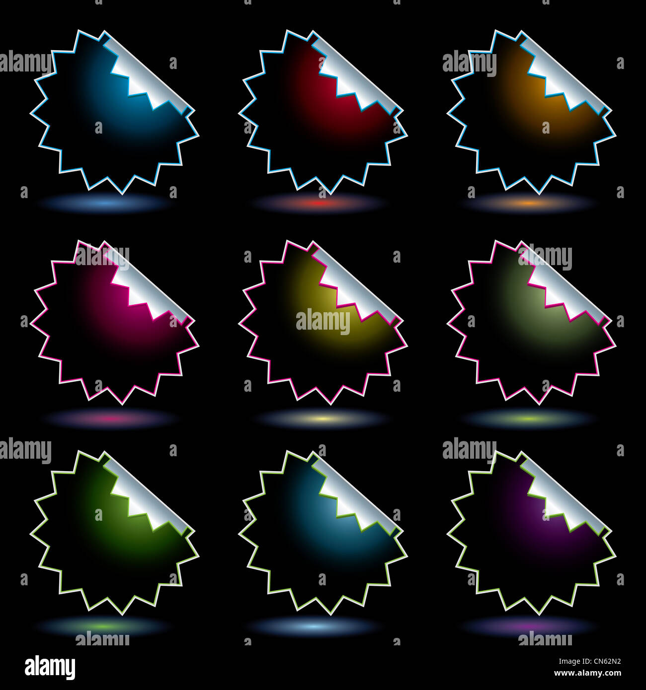 colourful dark shiny stickers with shadow, vector illustration Stock ...