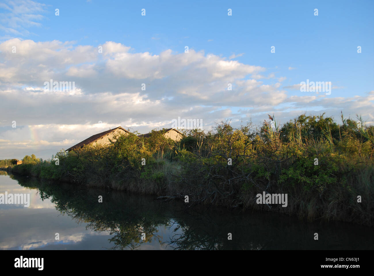 Landscape with farm house and canal, Cervia, Ravenna, Italy Stock Photo ...
