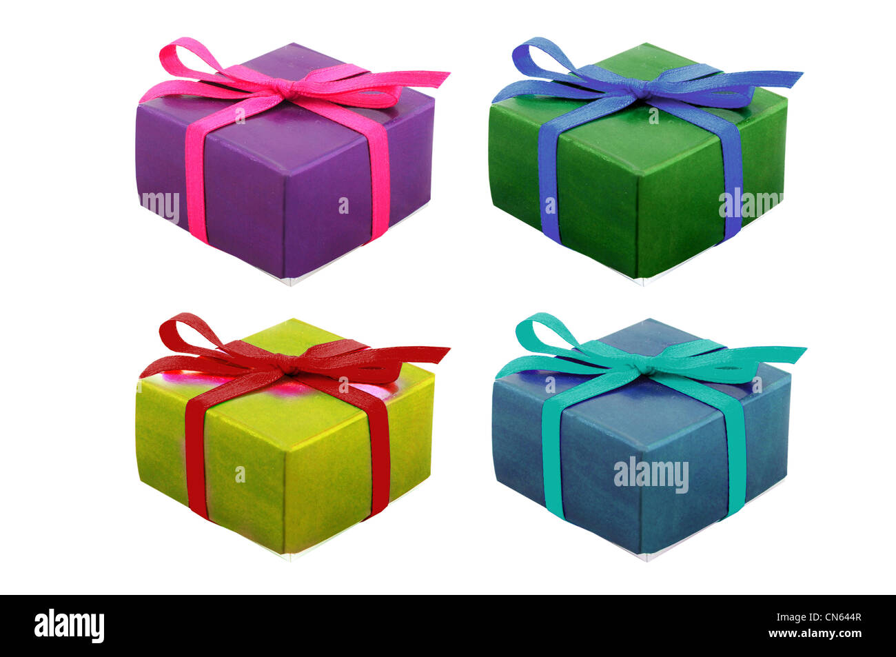 Set of four colorful gift isolated on white Stock Photo - Alamy