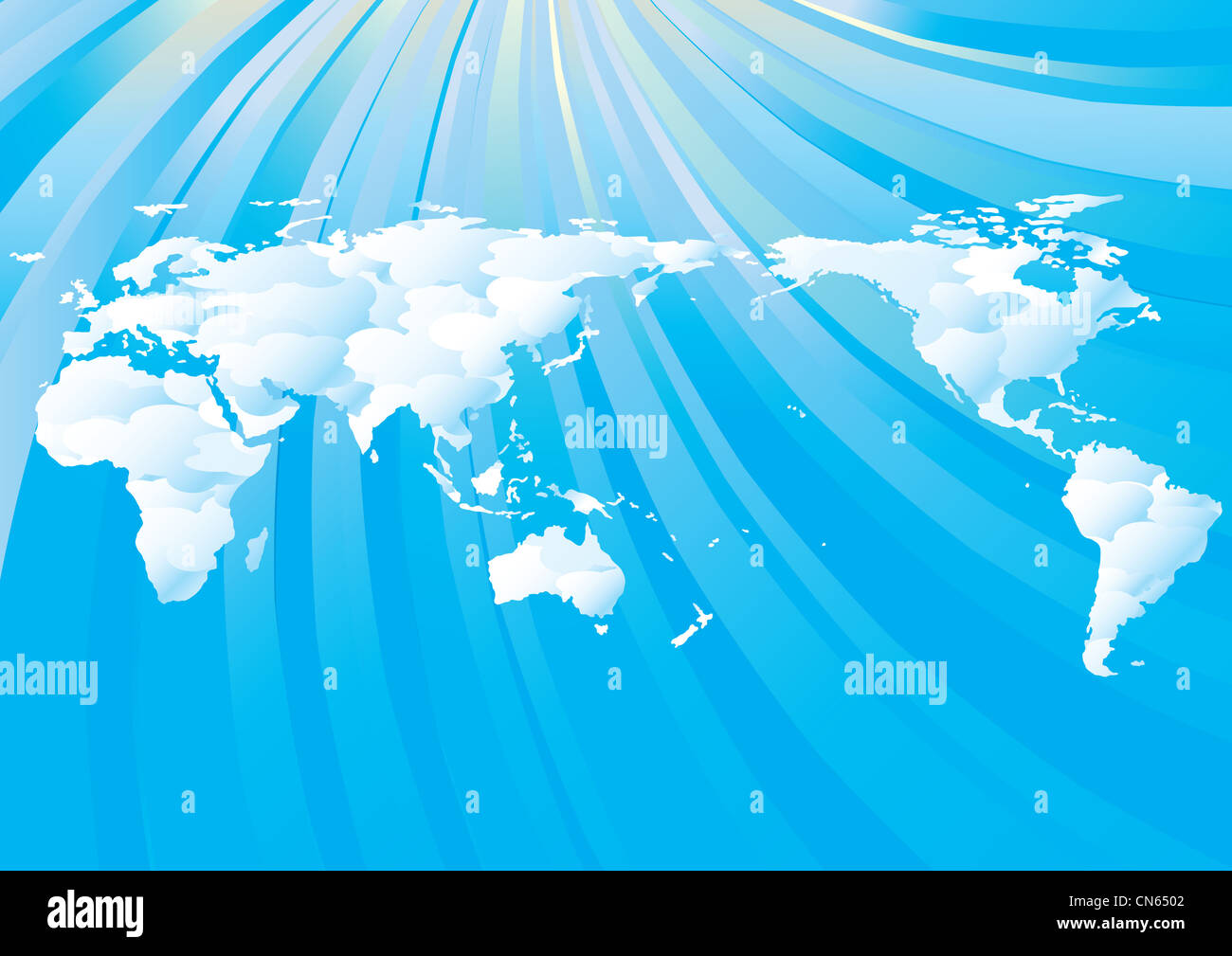 cloudy world map on blue sky background with copy space Stock Photo - Alamy