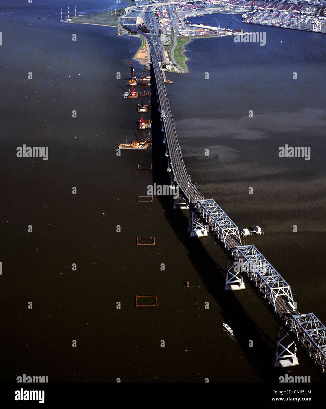 aerial photograph of San Francisco Oakland Bay Bridge construction ...