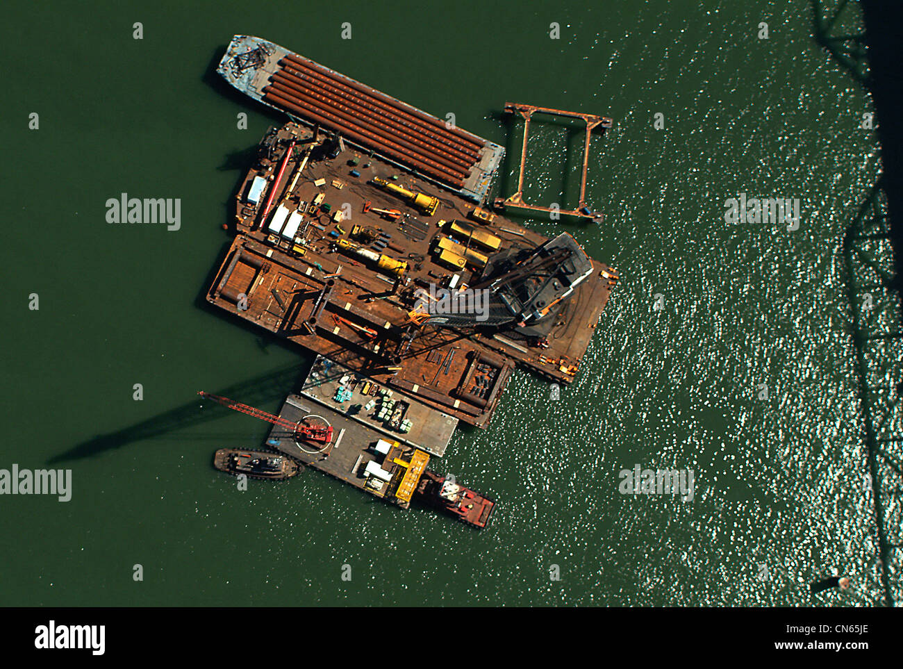 aerial photograph of barges San Francisco Oakland Bay Bridge ...