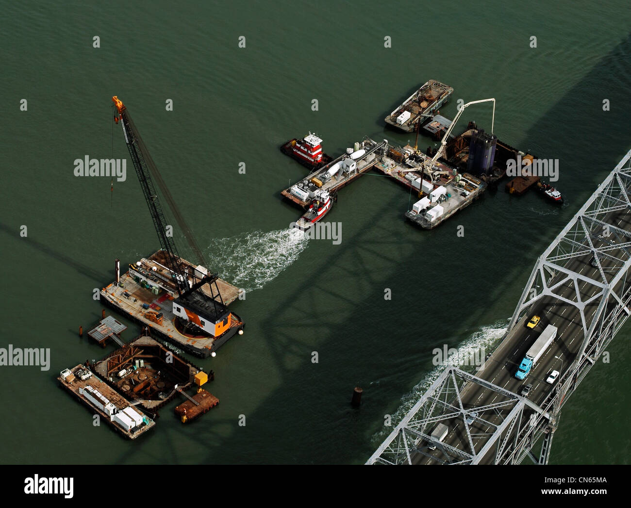 aerial photograph of San Francisco Oakland Bay Bridge construction ...
