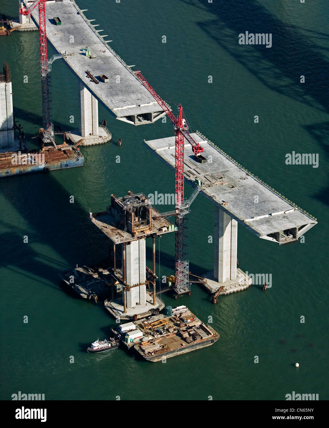 aerial photograph of San Francisco Oakland Bay Bridge construction ...