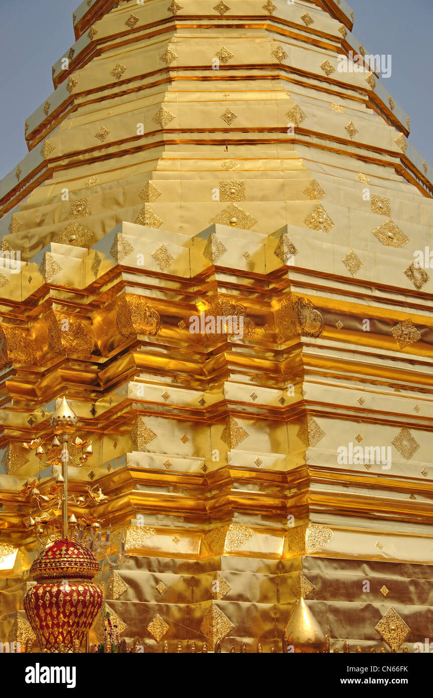 Golden chedi at Wat Phrathat Doi Suthep Buddhist temple, Doi Suthep ...