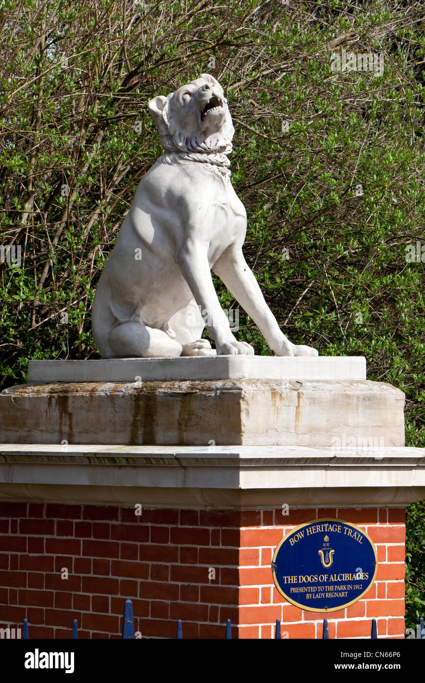 Replica statues of The Dogs of Alcibiades standing guard on plinths ...