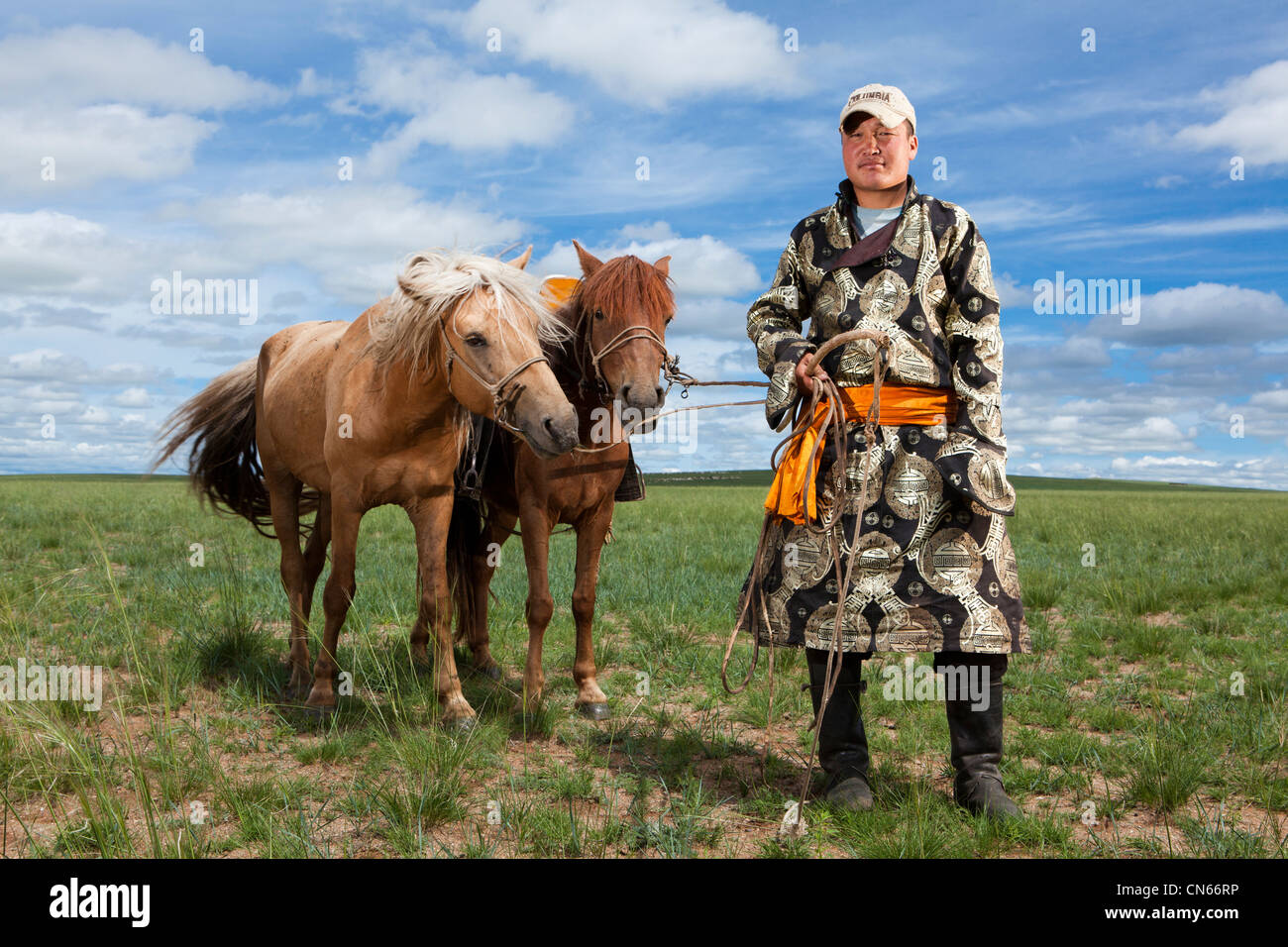 Shepherd take pose with his horse, khuduu aral, khentii province ...