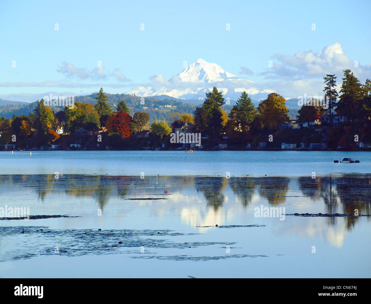 Mt. Hood and blue lake park, Oregon Stock Photo - Alamy
