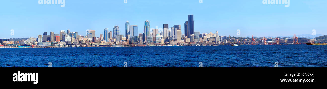 A panoramic view of downtown Seattle and the port of Seattle Washington ...