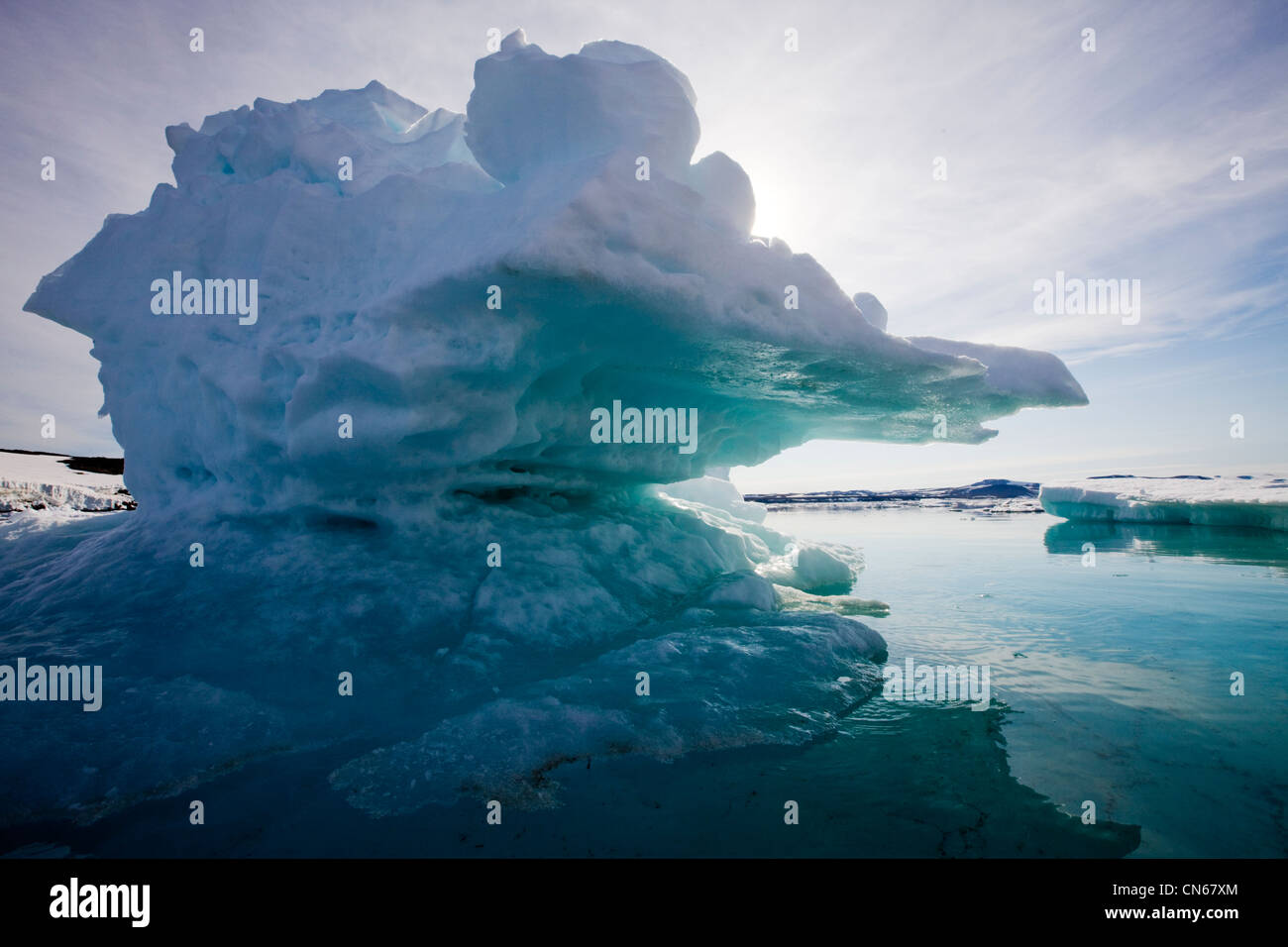 Norway, Svalbard, Edgeoya Island, Icebergs grounded in shallows in ...