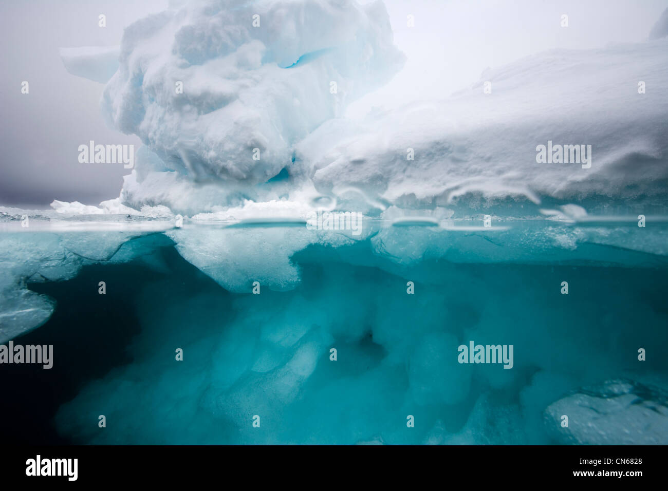 Norway, Svalbard, Nordaustlandet, Underwater view of sea ice along ...
