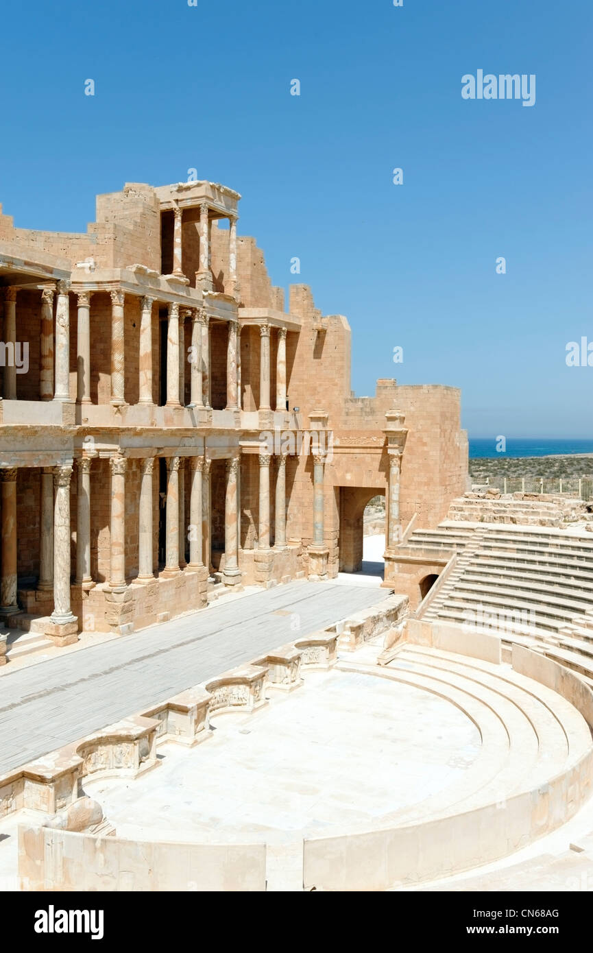 View of the stage building, orchestra section and semicircular cavea ...