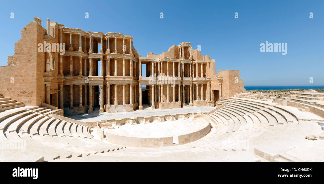 Libya. View of the stage building, orchestra section and semicircular ...