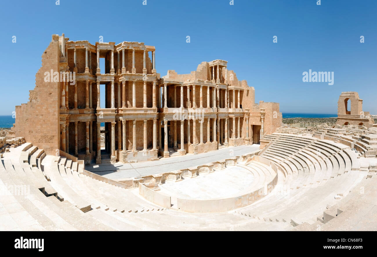 Libya. View of the stage building, orchestra section and semicircular ...