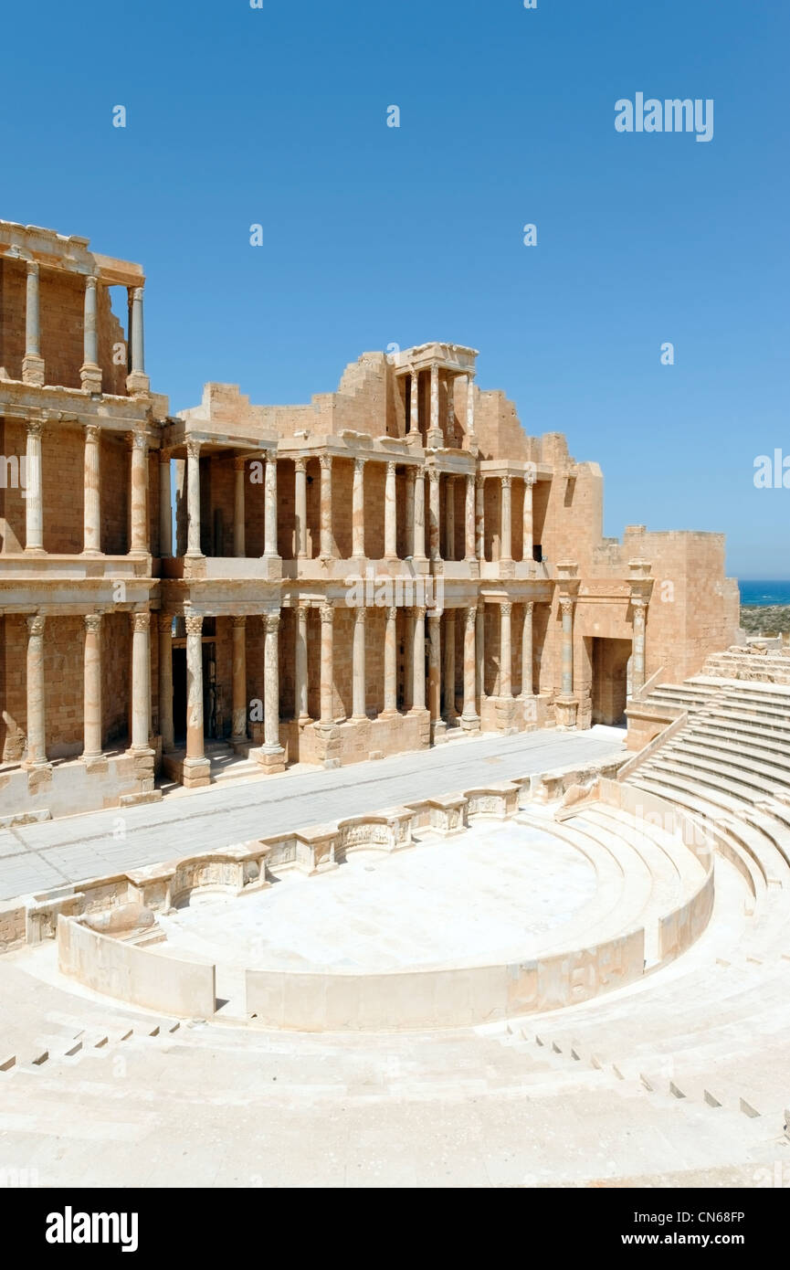 Libya. View of the stage building, orchestra section and semicircular ...