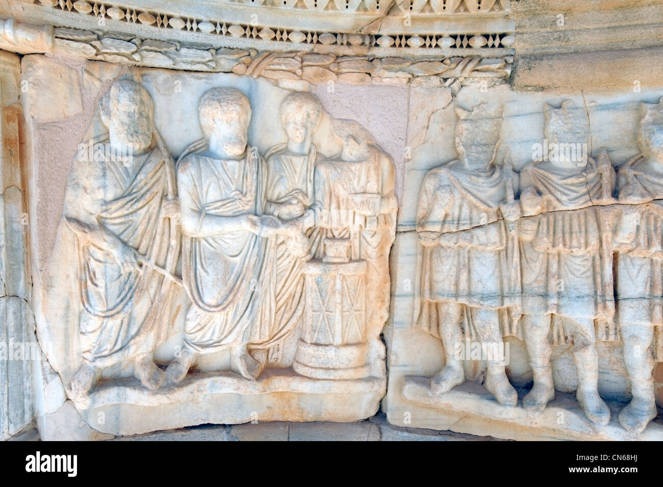 Roman theatre marble relief showing a sacrificial scene with figures ...