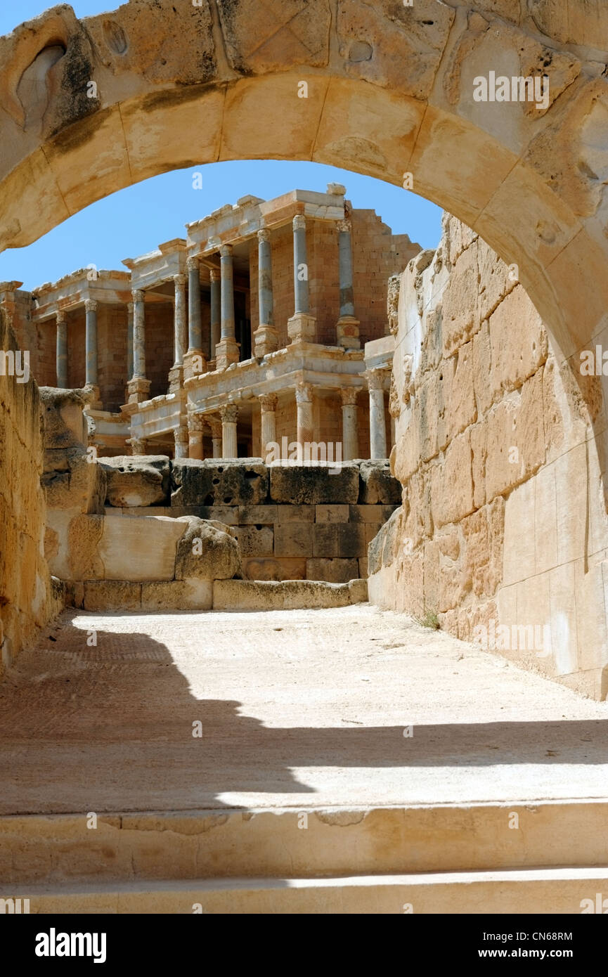 Sabratha. Libya. Partial view of the stage building through an arched ...