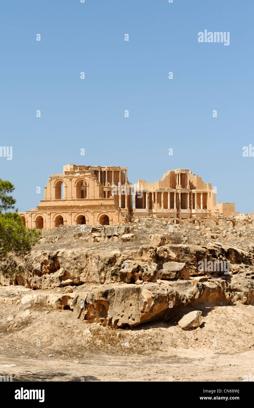 Sabratha. Libya. Rear view of the ancient theatre with the partially ...