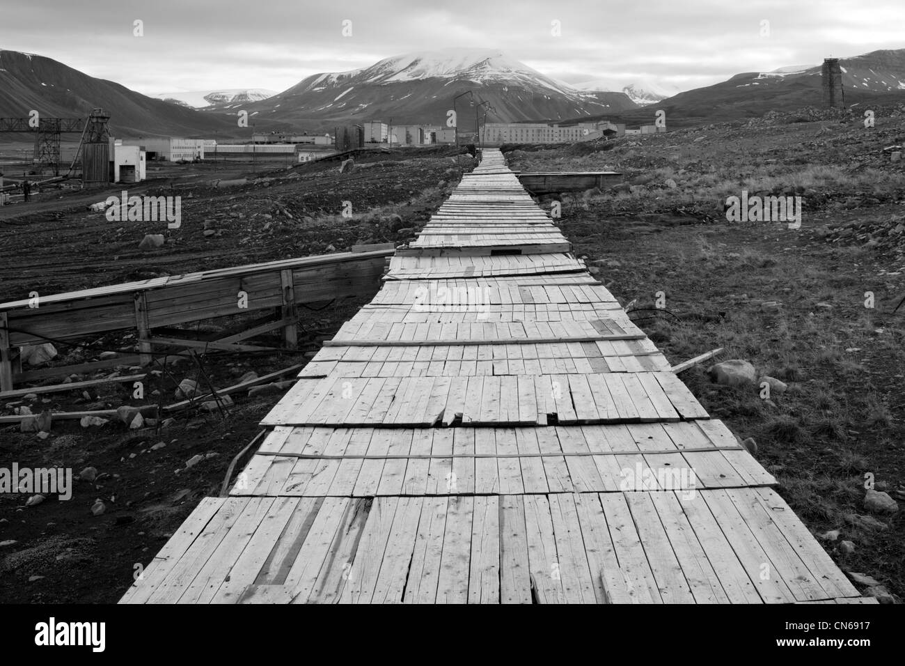 Norway Svalbard Spitsbergen Island Pyramiden Wood planks covering ...