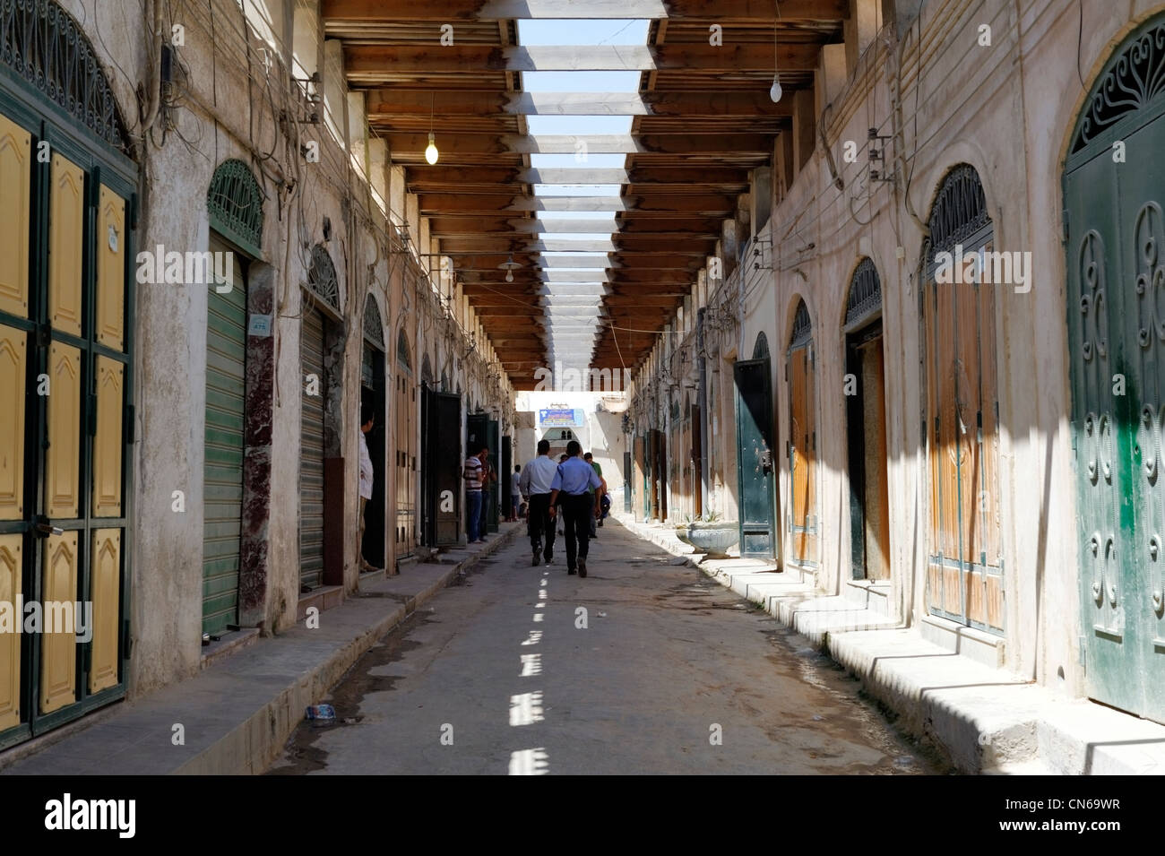 Tripoli. Libya. View of covered market lane with ornate market stall ...