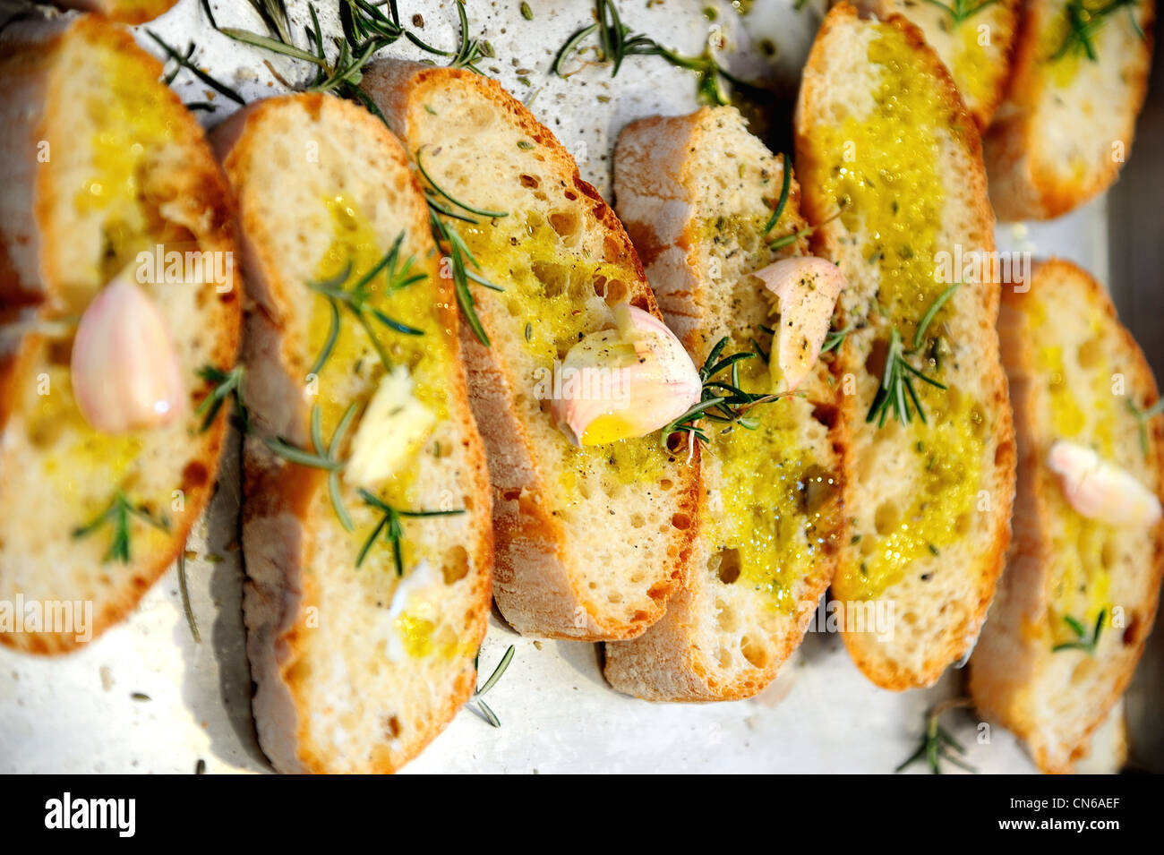 Bruschetta ( typical Italian Toasted Garlic Bread with oil Stock Photo ...