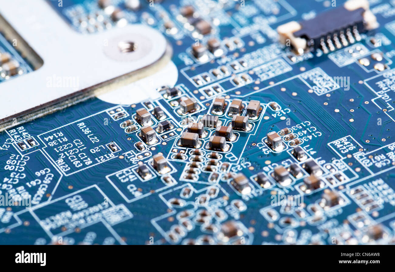 Laptop motherboard blue close view on details Stock Photo - Alamy