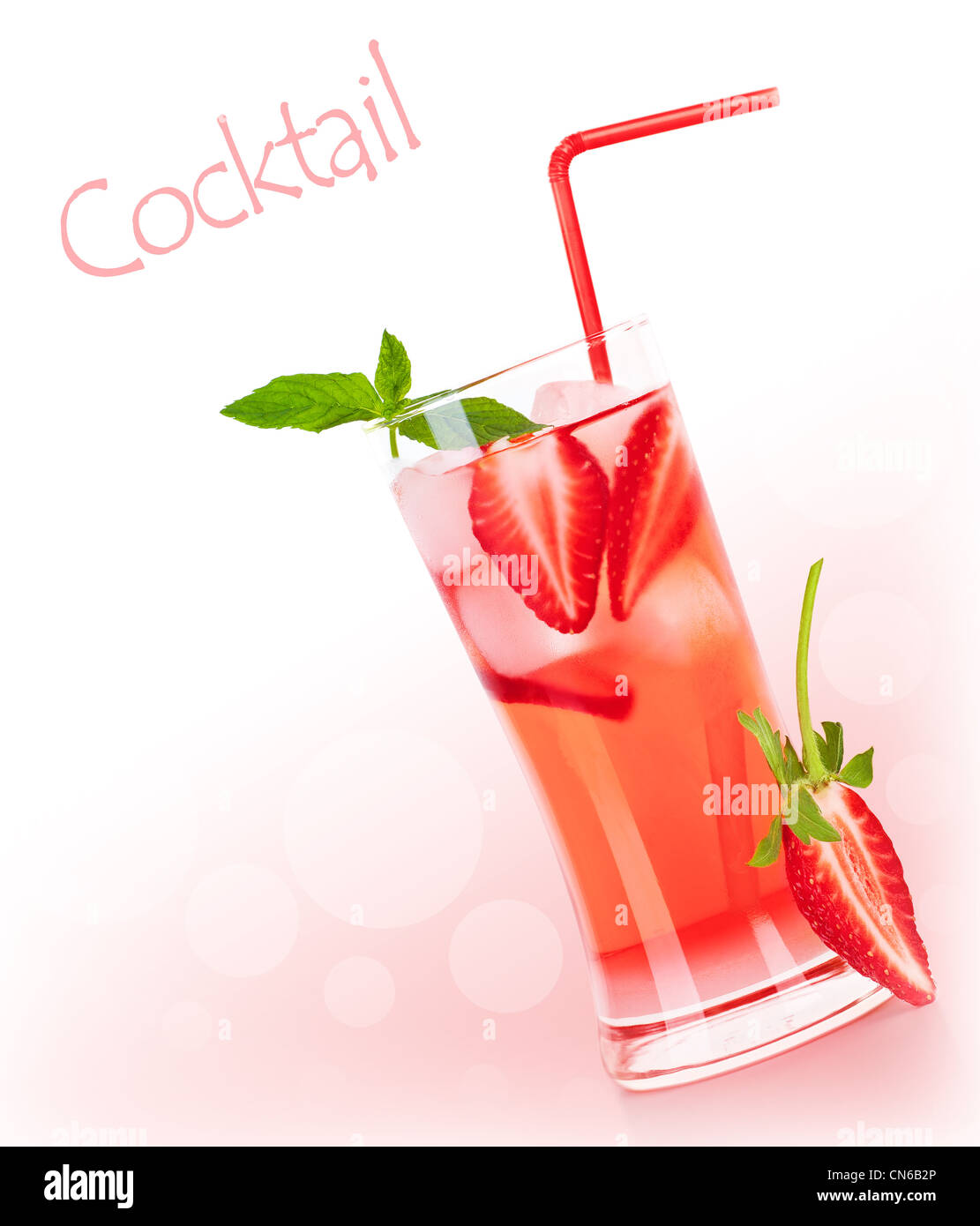 Cold strawberry drink border with white text space, refreshing summer ...