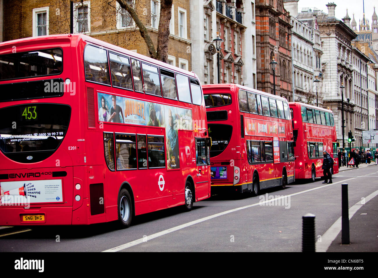 LONDON, ENGLAND FEB 17: Iconic red buses on Feb 17, 2012 in London ...