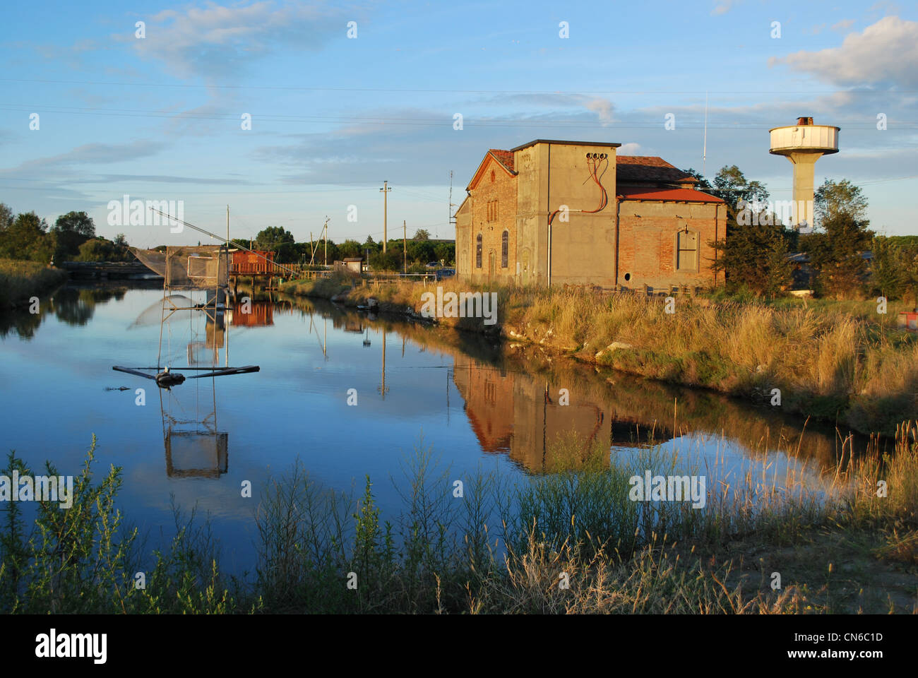 Landscape with farm house and canal, Cervia, Ravenna, Italy Stock Photo ...